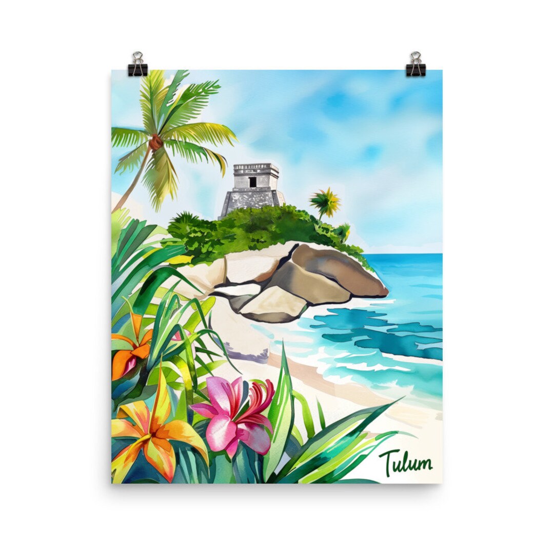 Tulum Watercolor Print | Mexico Travel Gift | Mexican Wall Art ...