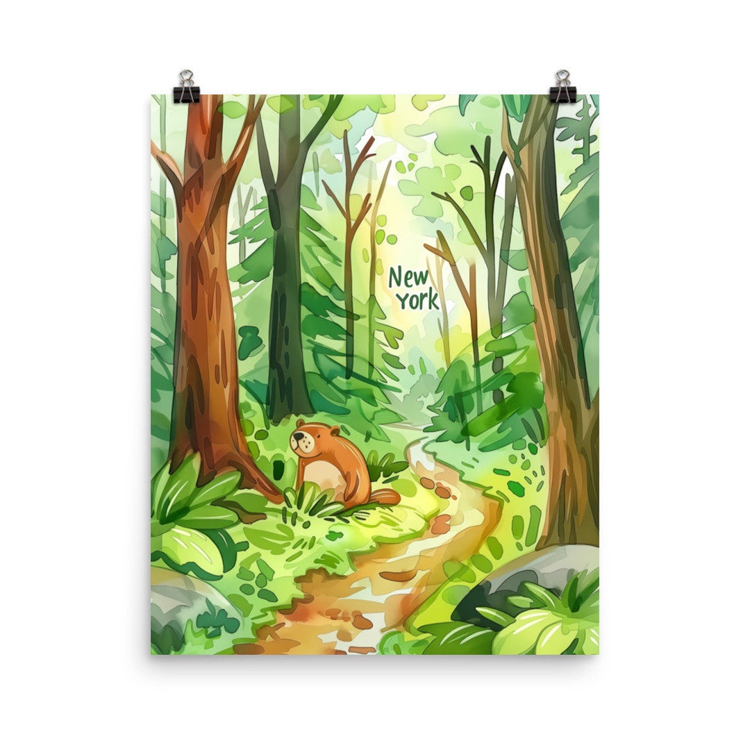 New York Beaver Watercolor Print, Upstate NY Forest Wall Art, Wildlife ...