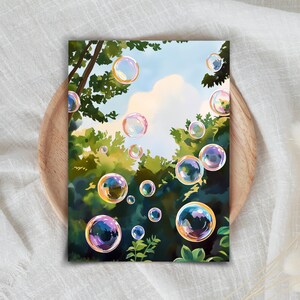 Bubbles in the Sky Watercolor Print, Dreamy Woodland Art, Nature ...