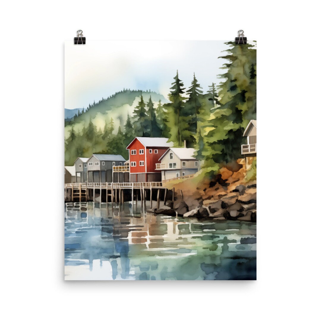 Ketchikan Watercolor Print | Alaska Travel Gift | Alaskan Wall Art ...