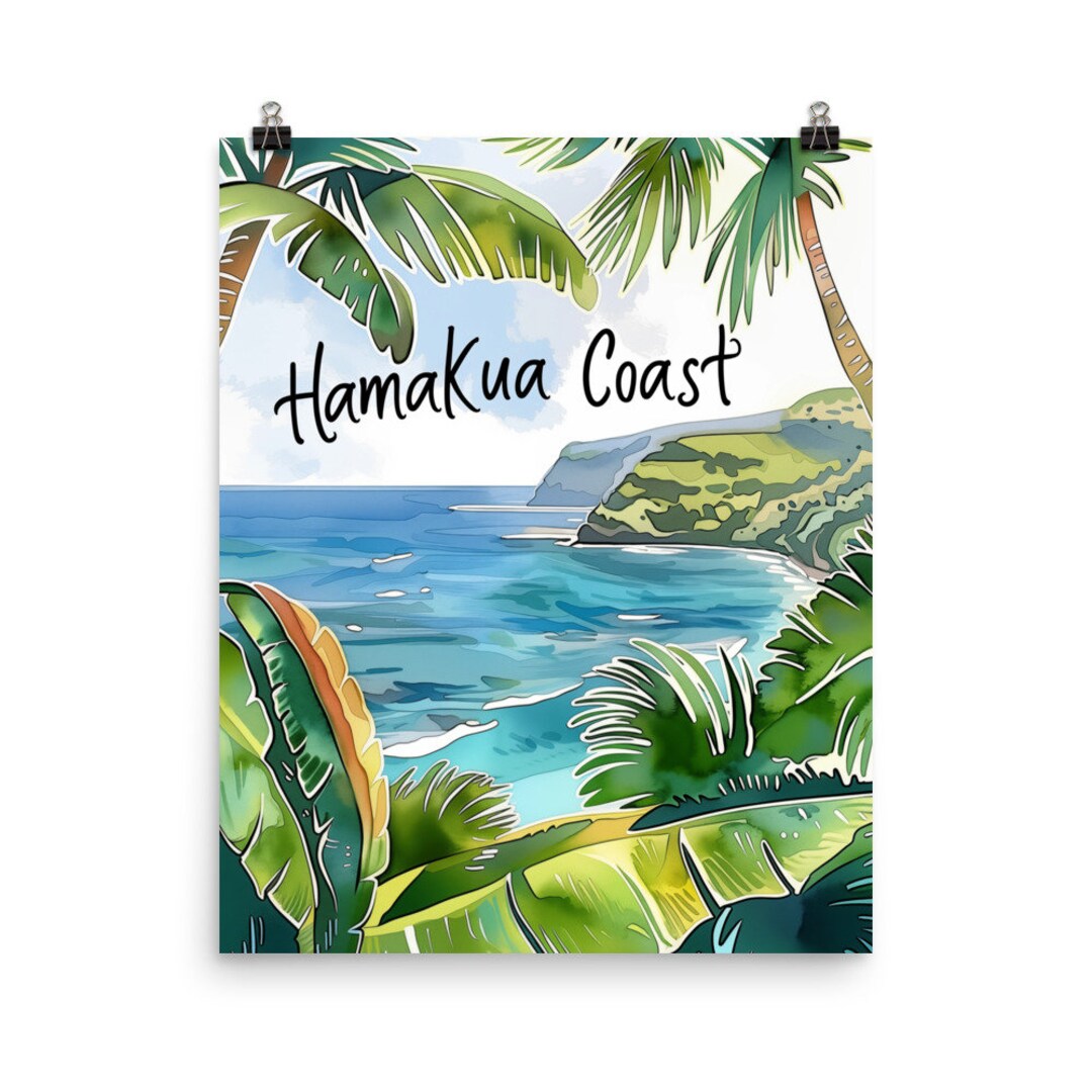 Hamakua Coast Watercolor Print, Hawaii Tropical Island Wall Art, Big ...