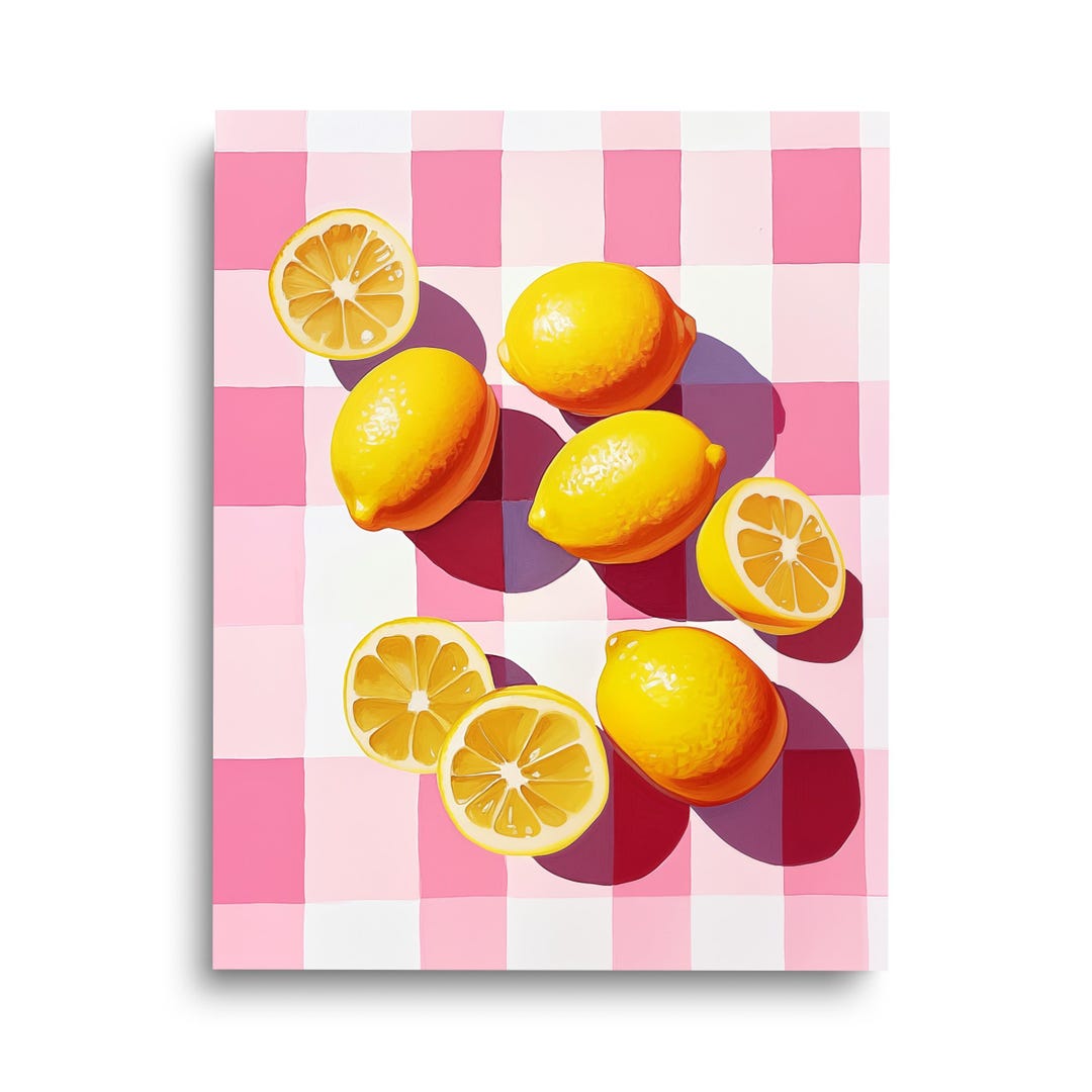 Retro Pink Lemons Print | Lemon Wall Art | Citrus Poster | Kitchen Home ...