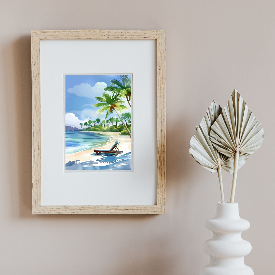 Bayamon Puerto Rico Watercolor Print, Caribbean Beach Scene Art ...
