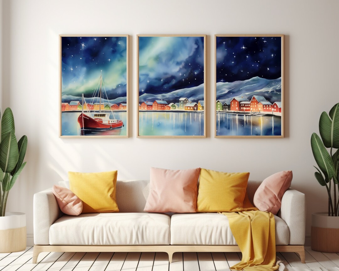 Tromso Norway Watercolor Print Set: Northern Lights Wall Art - Etsy