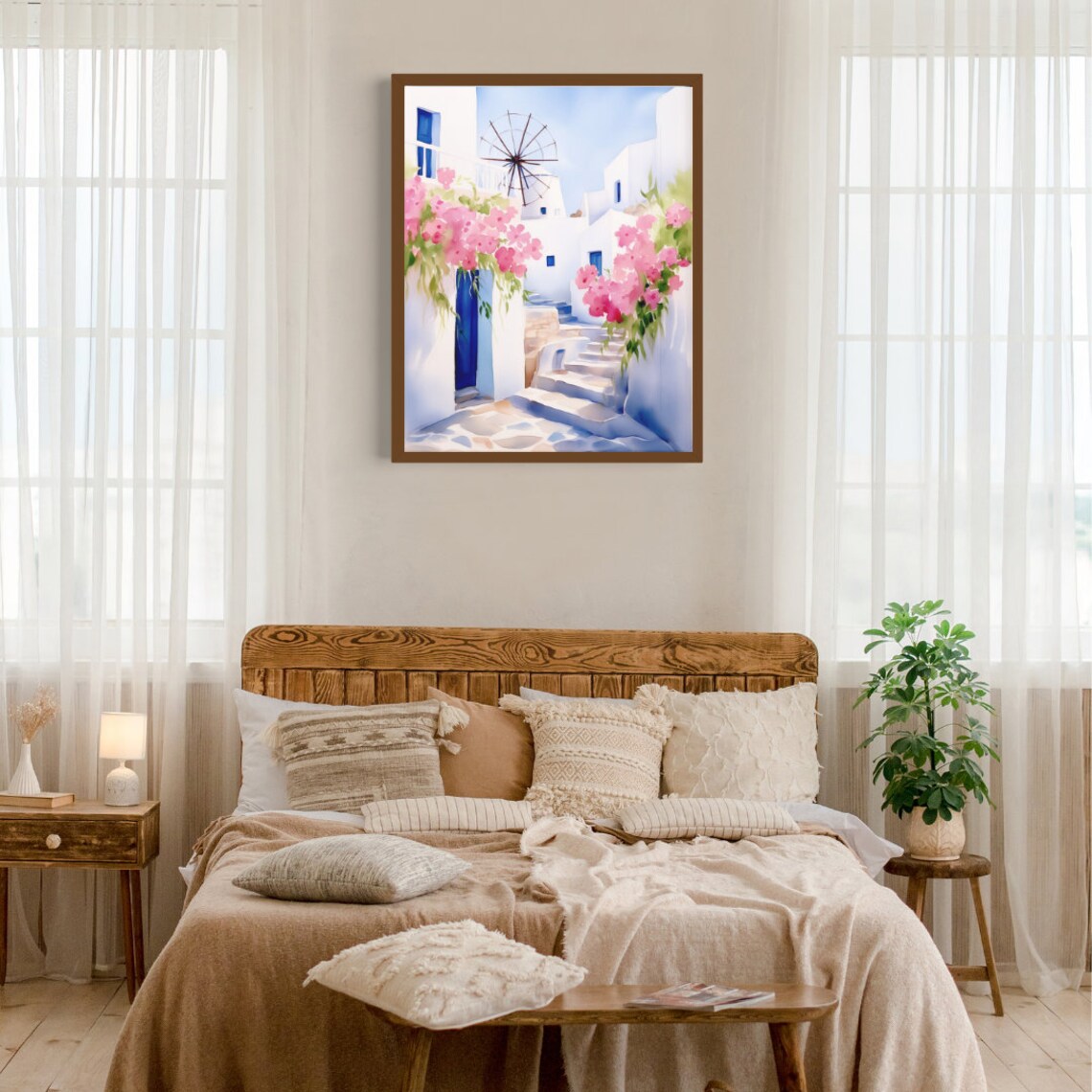 Mykonos Windmill Watercolor Print, Greek Coastal Art, Cycladic Islands ...