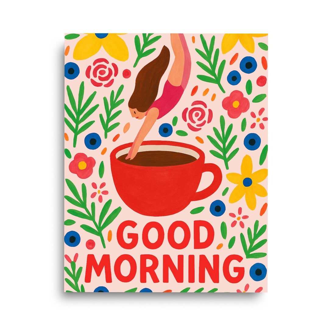 Good Morning Coffee Art Print, Floral Cafe Decor, Kitchen Wall Poster ...