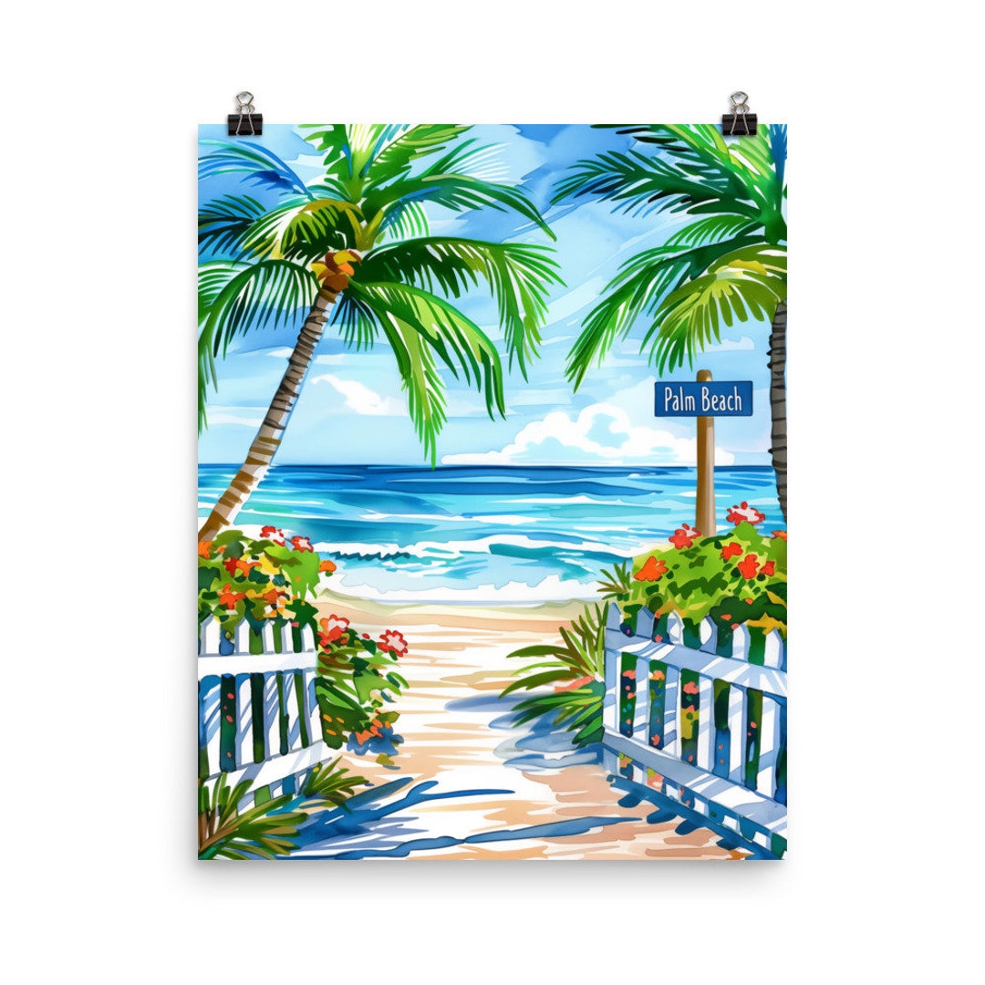 Palm Beach Watercolor Print | Florida Travel Gift | Beach Wall Art ...