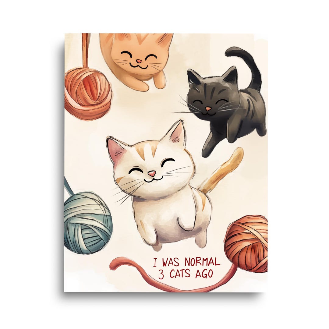 Funny Cats Watercolor Print, Quirky Cat Wall Art, Playful Kitten Poster ...