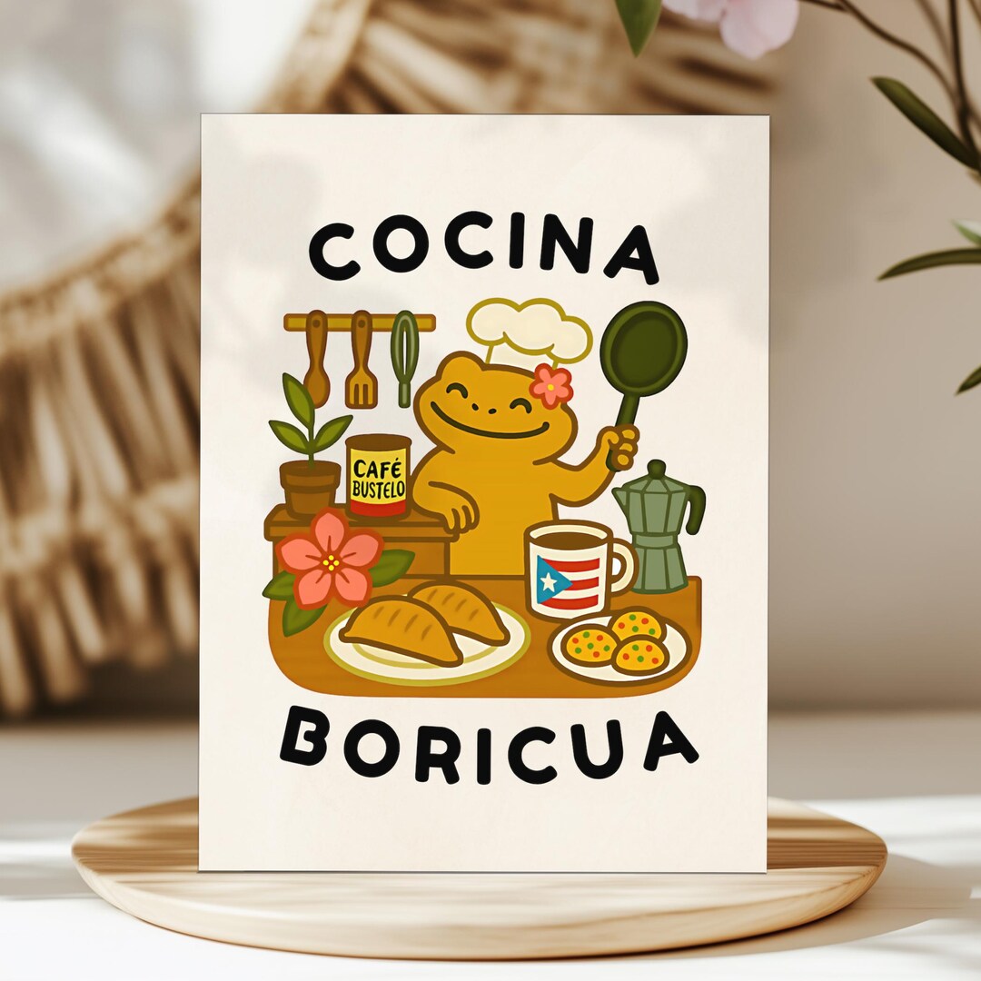 Cocina Boricua Print, Puerto Rican Kitchen Art, Coqui Chef Poster ...