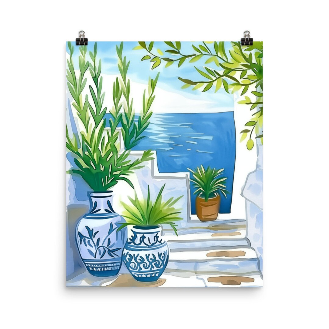 Greek Olive Branch Watercolor Print, Aegean Seaside Wall Art, Cyclades ...