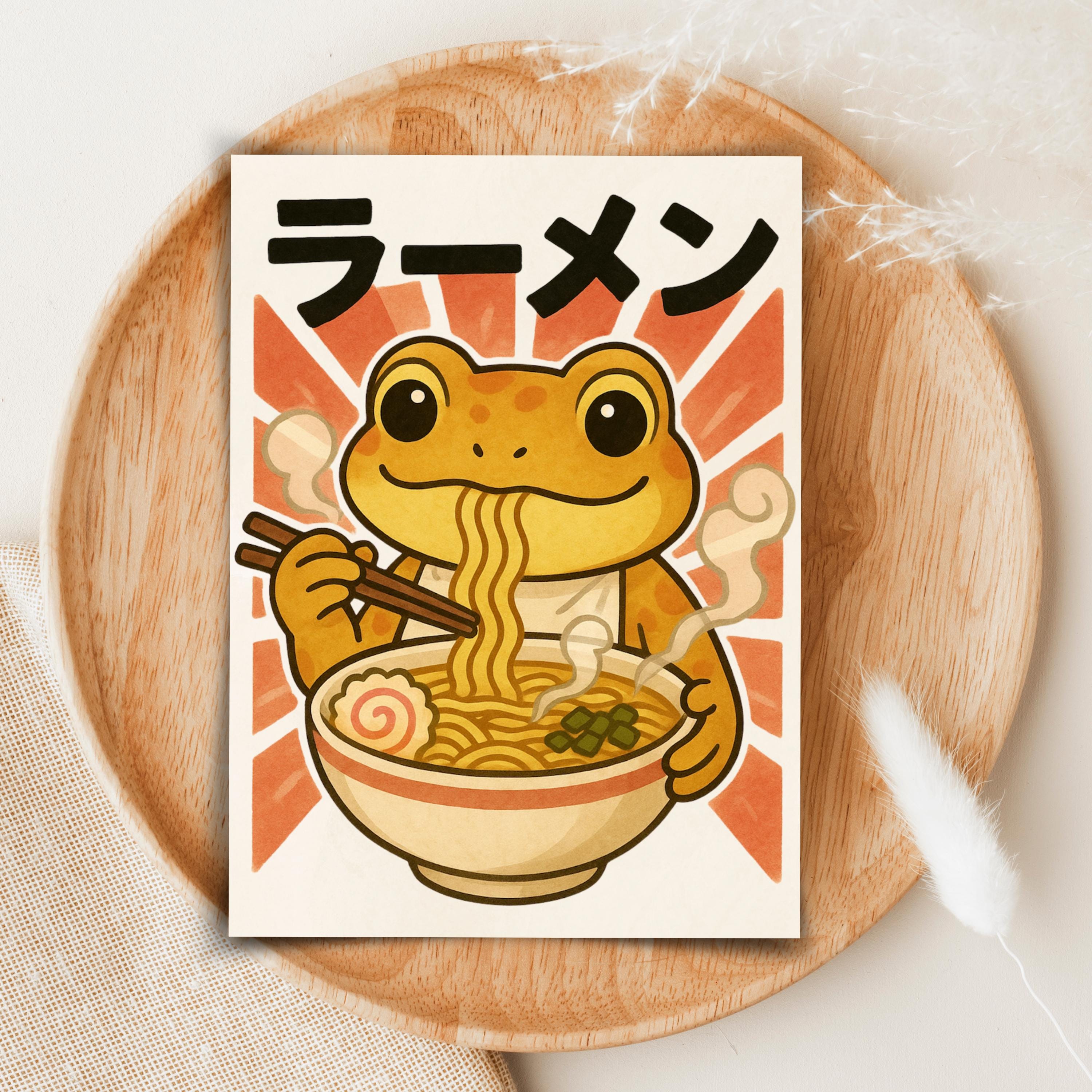 Kawaii Ramen Frog Print, Japanese Kitchen Art, Cute Food Poster, Tokyo ...