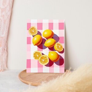 Retro Pink Lemons Print | Lemon Wall Art | Citrus Poster | Kitchen Home ...