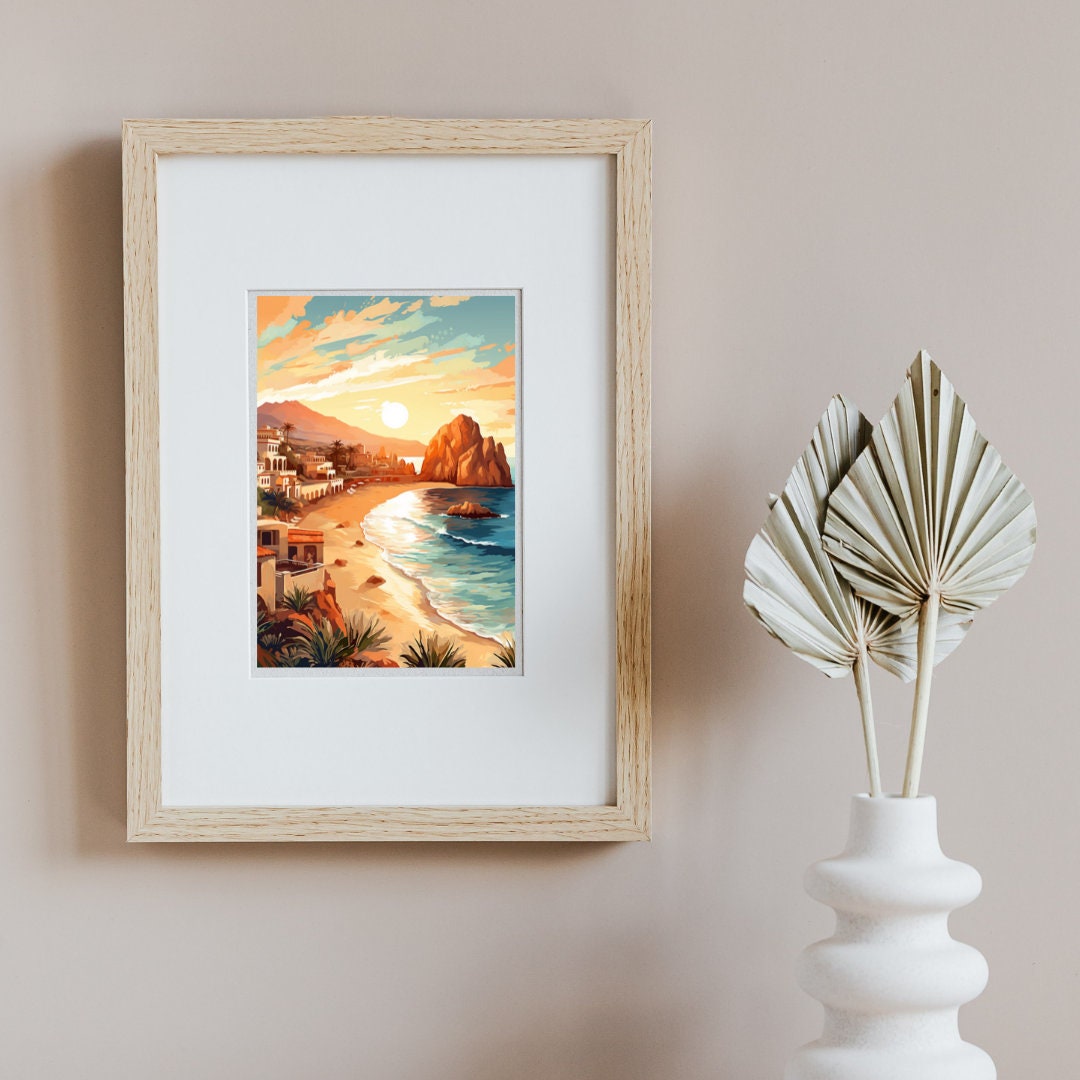 Cabo San Lucas Watercolor Print, Mexico Coastal Sunset Wall Art, Baja ...
