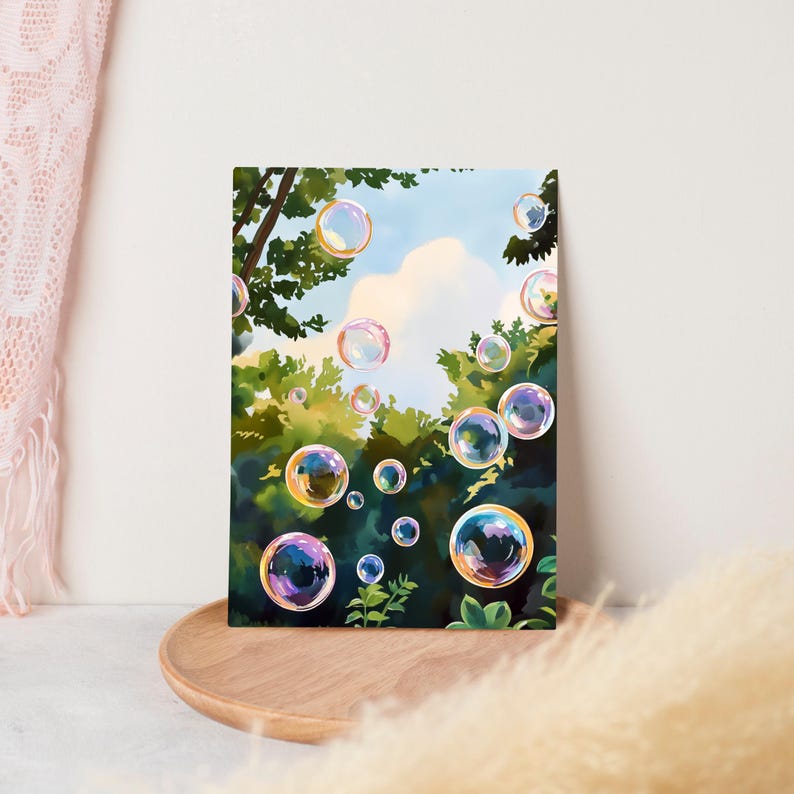 Bubbles in the Sky Watercolor Print, Dreamy Woodland Art, Nature ...