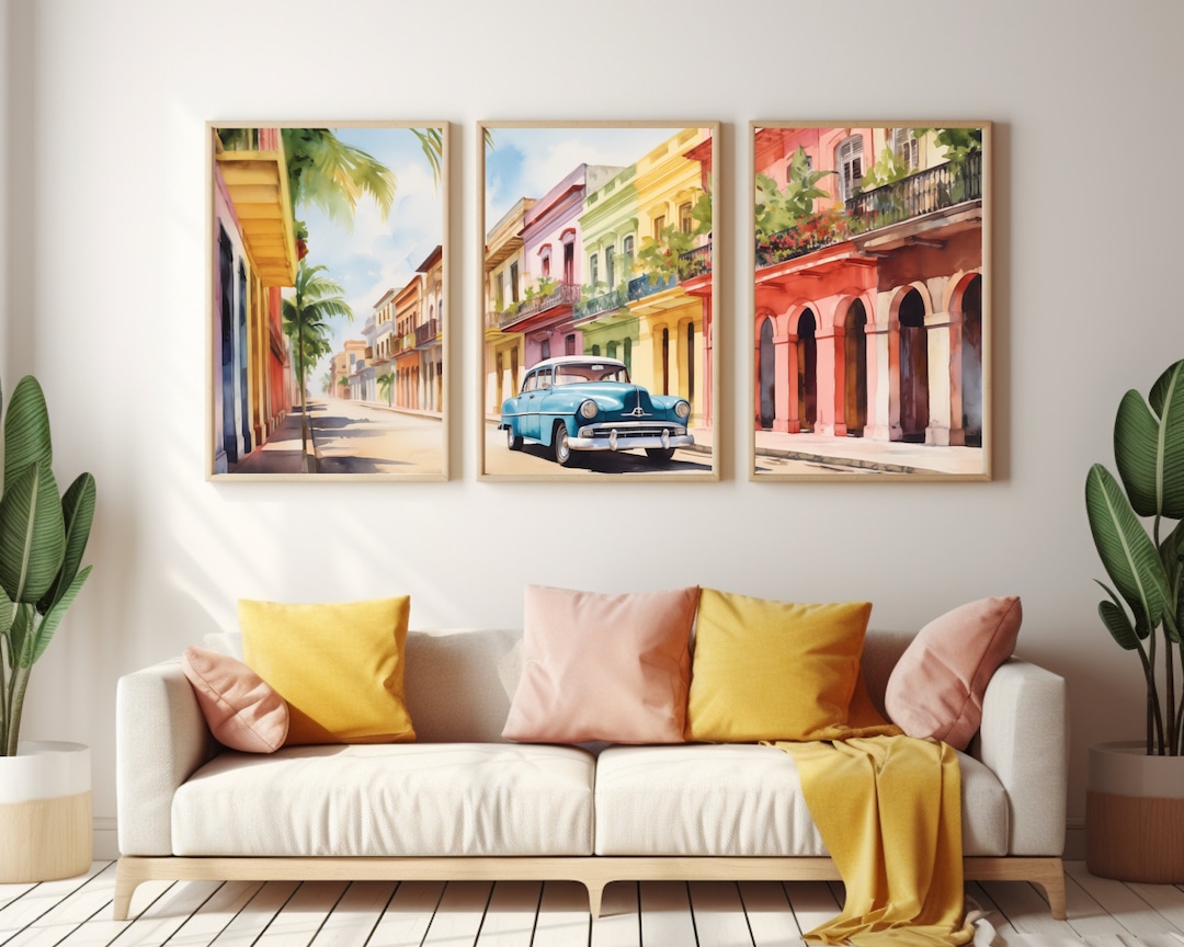 Havana Watercolor Print | Set of 3 | Cuba Travel Gift | Cuban Wall Art ...