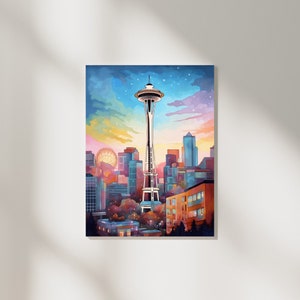 Space Needle Watercolor Print, Seattle Landmark Wall Art, Washington ...