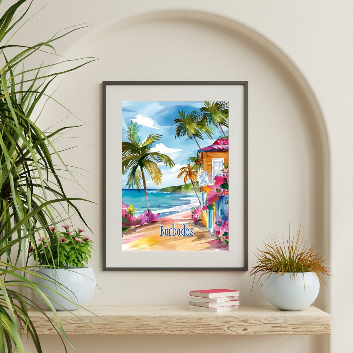 Barbados Watercolor Print, Caribbean Island Coastal Art, Tropical Beach ...