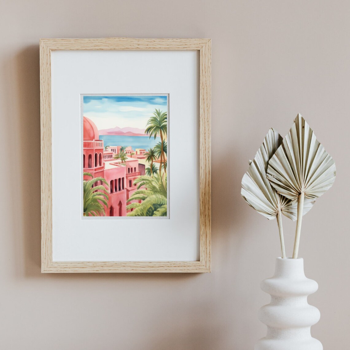 Tenerife Watercolor Print, Canary Islands Coastal Cityscape Wall Art ...