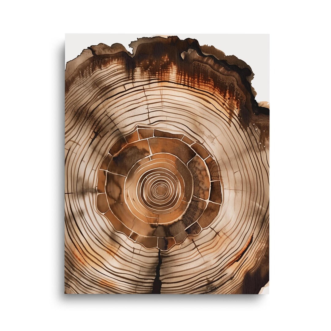 Tree Ring Watercolor Print | Earthy Wall Art | Natural Wood Decor ...