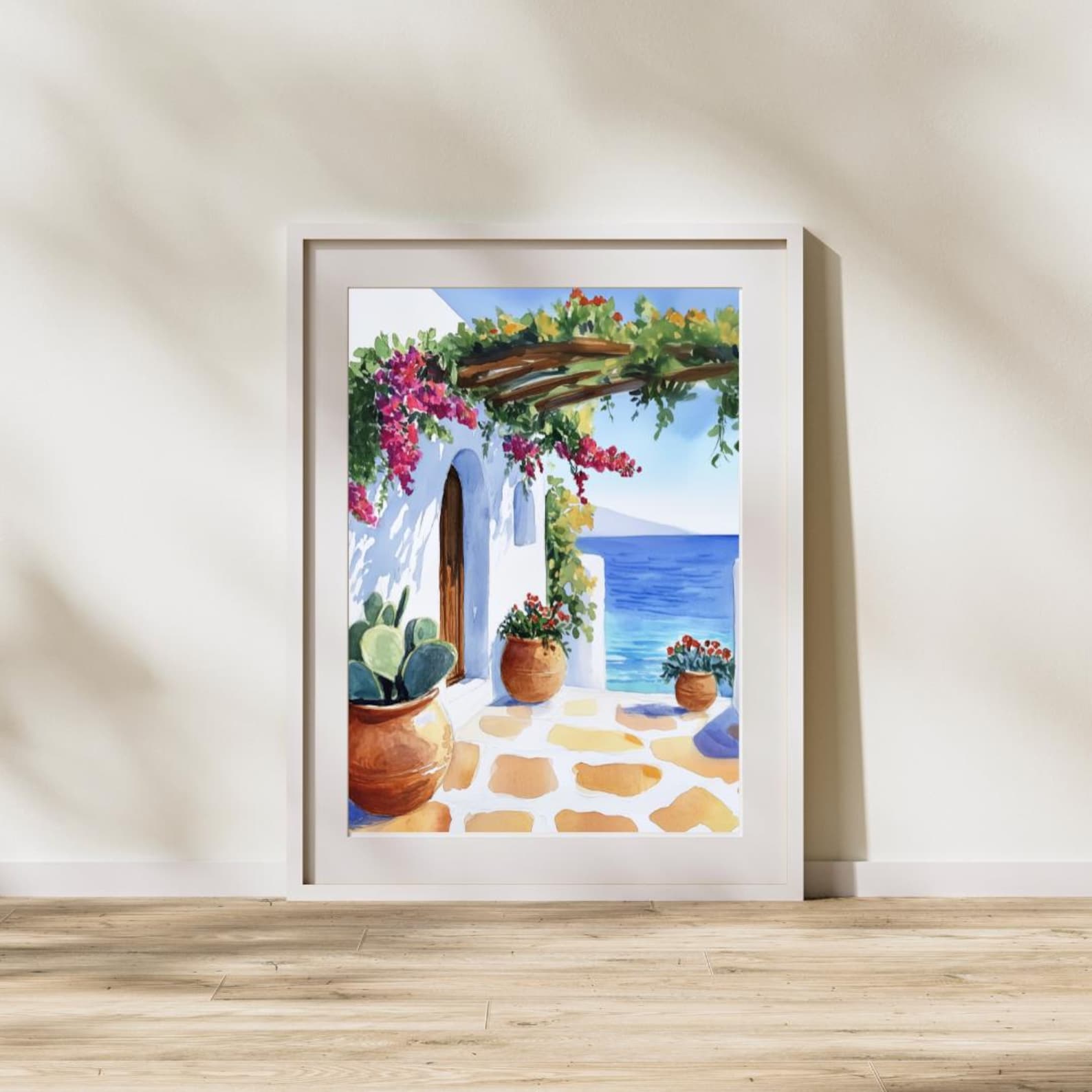 Greek Island Watercolor Print, Aegean Sea Coastal Art, Greece Travel ...