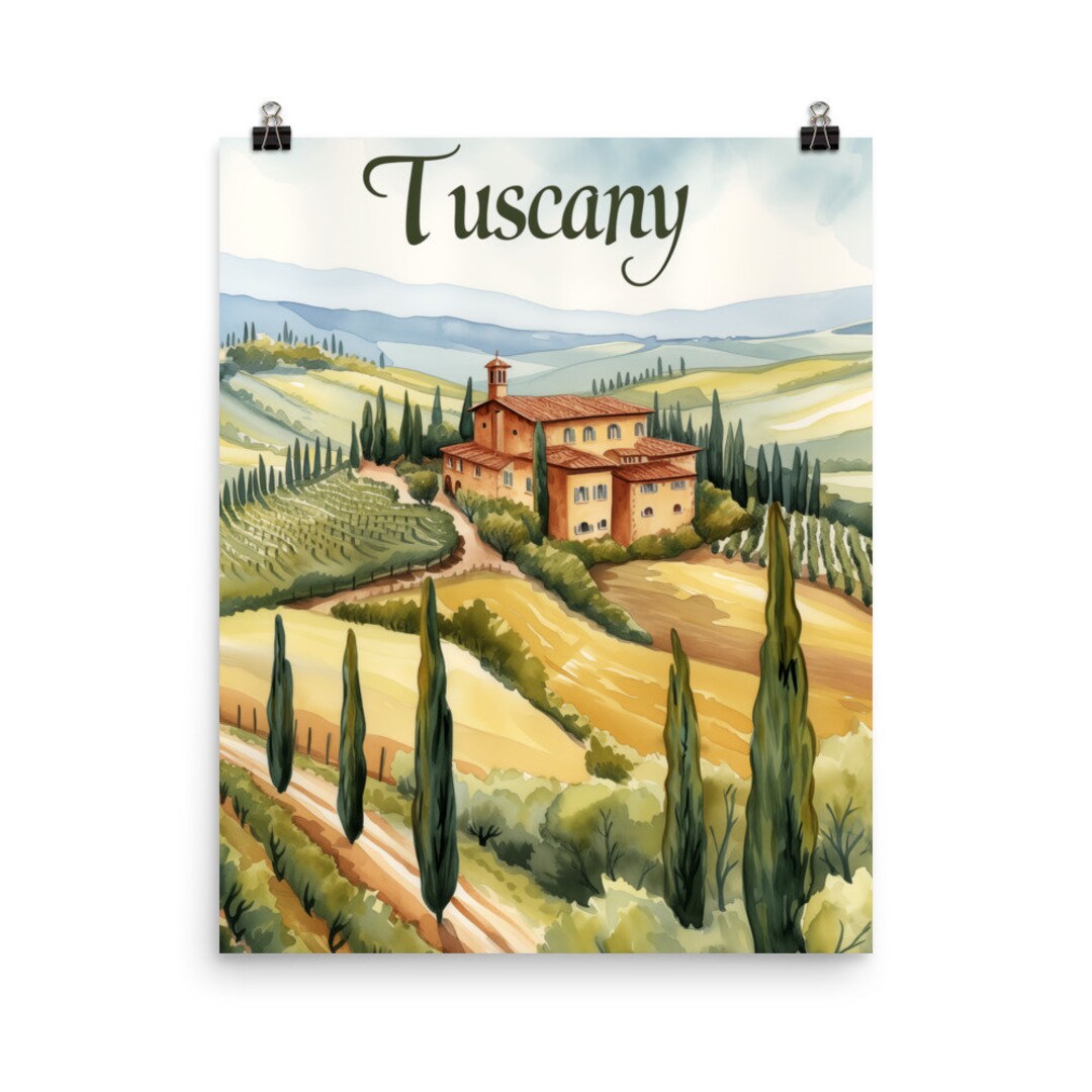 Tuscany Vineyards Watercolor Print, Italian Landscape Wall Art ...