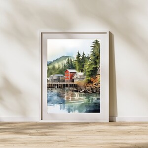 Ketchikan Alaska Watercolor Print, Coastal Town Wall Art, Seaside ...
