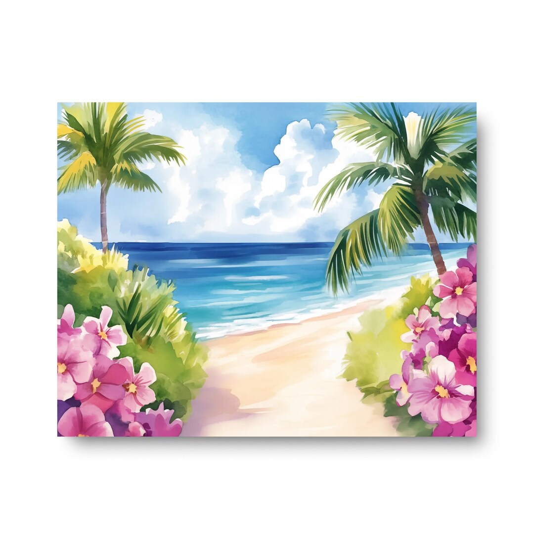 Grand Cayman Watercolor Print, Tropical Island Seascape Wall Art ...