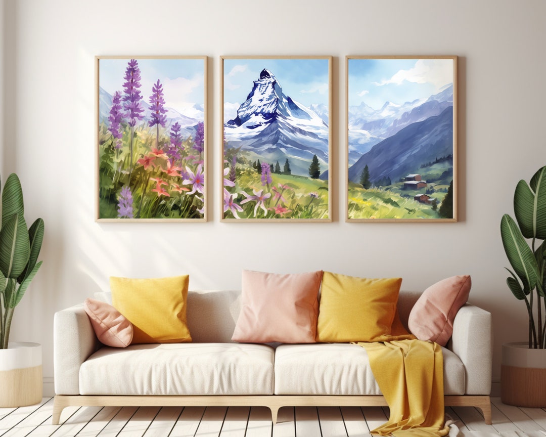 Zermatt Watercolor Print | Set of 3 | Switzerland Gift | Matterhorn ...