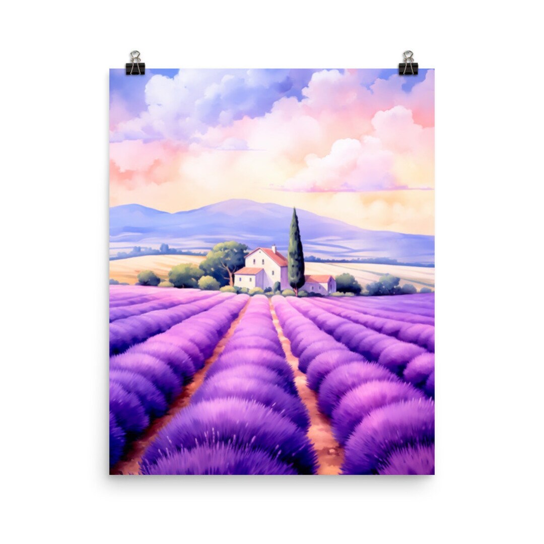 Lavender Fields Watercolor Print, Provence France Wall Art, European ...