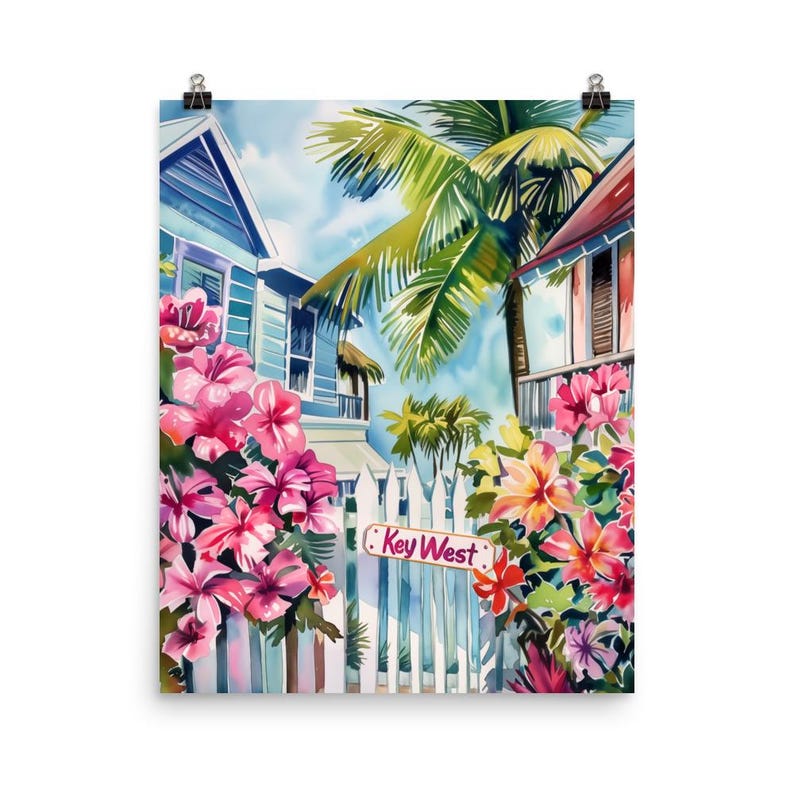Key West Watercolor Print, Florida Island Wall Art, Tropical Ocean ...