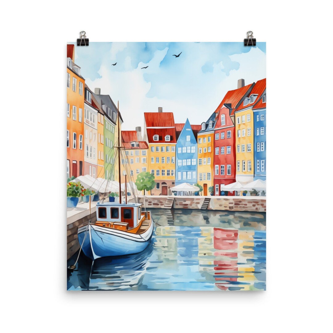 Copenhagen Watercolor Print, Denmark Wall Art, Scandinavian City Poster ...