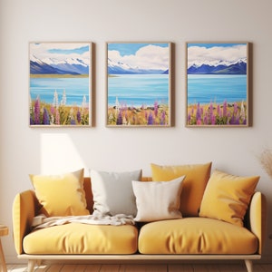 Lake Tekapo Watercolor Print Set of 3, New Zealand Wall Art, Coastal ...