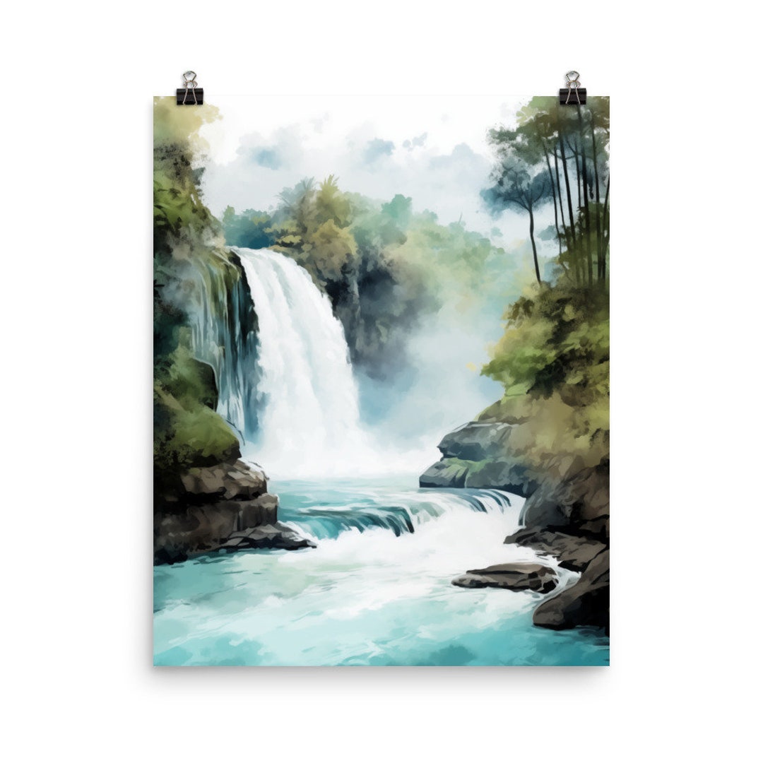 Hulio-hulio Waterfall Watercolor Print | Chile Travel Gift | Rainforest ...