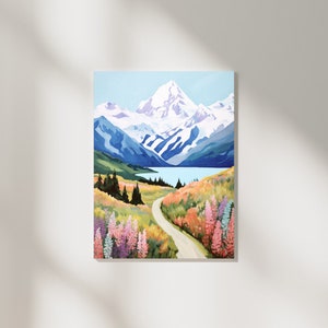 Aoraki Mount Cook Watercolor Print, New Zealand Mountain Landscape Wall ...