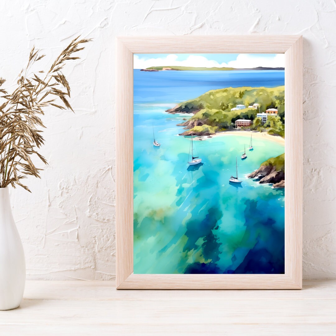 St. John Watercolor Print, Turquoise Seascape US Virgin Islands Art ...