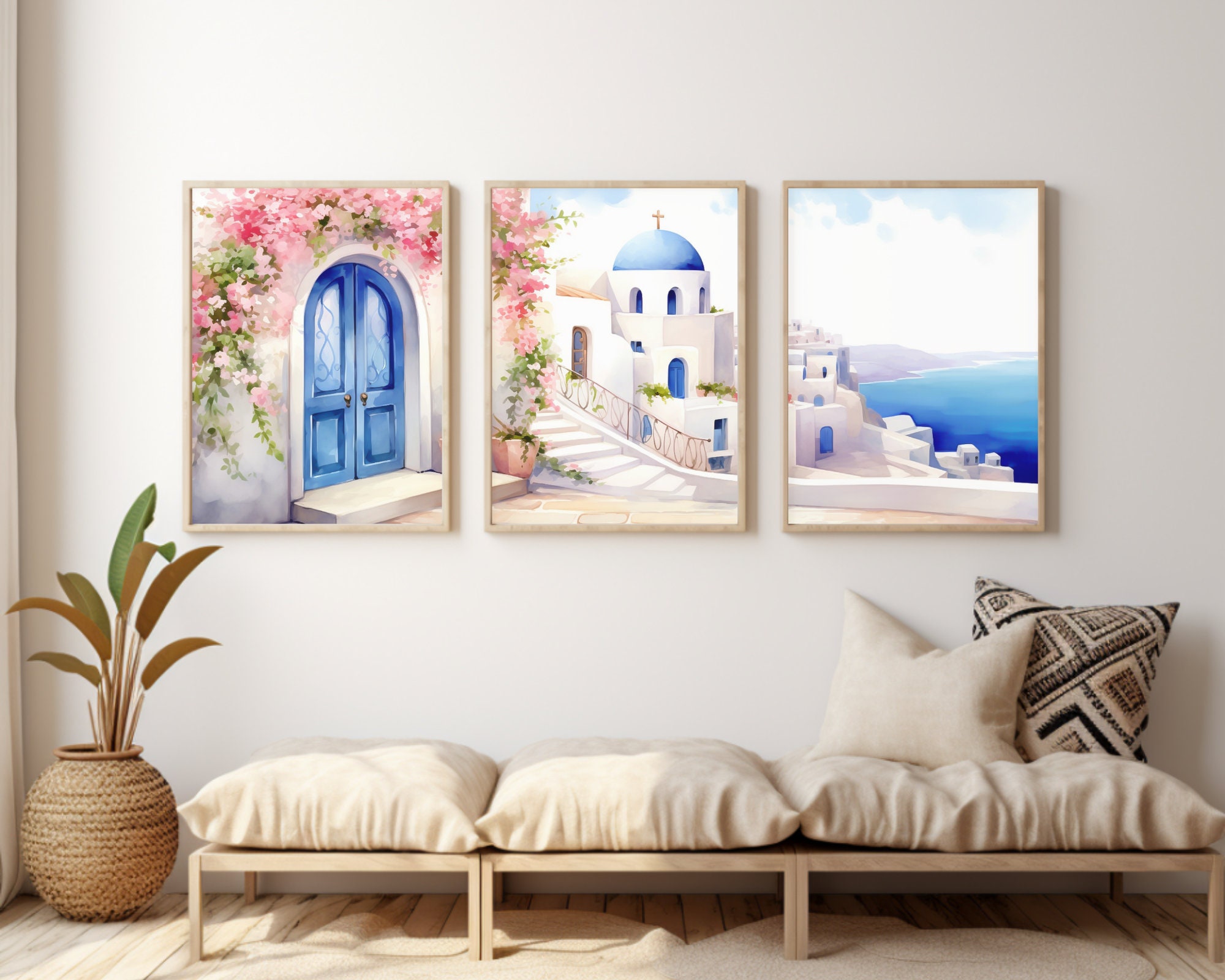 Traditional Greek Door Watercolor Print Set of 3 Santorini - Etsy