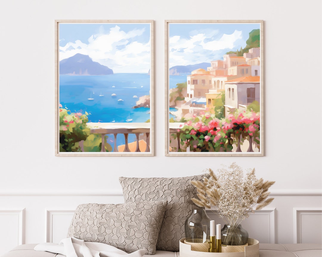 Capri Watercolor Print, Set of 2, Amalfi Coast Wall Art, Italian ...