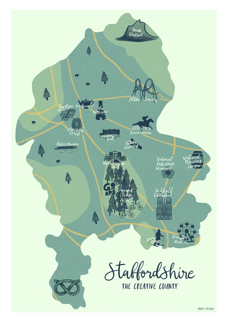 Illustrated Map of Staffordshire as the Creative County | Etsy India