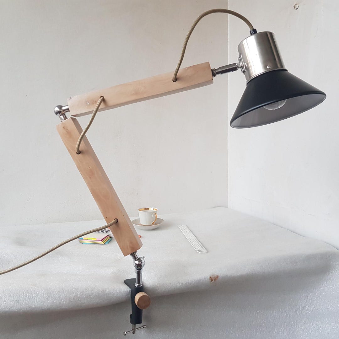 Wild Pear Wood Swing Arm Clamp Mount Desk Lamp - Etsy