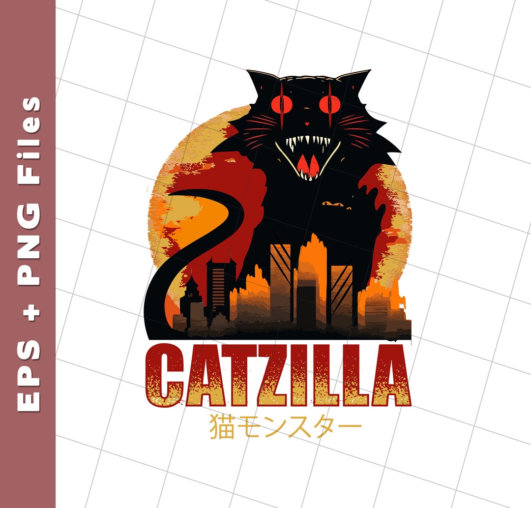 Catzilla in Tokyo City Eps Horror Cat Eps Black Cat Eps - Etsy