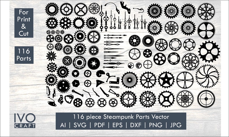 116-piece Vector Steampunk SVG Bundle | Gears SVG | Gear Svg | Sprocket ...