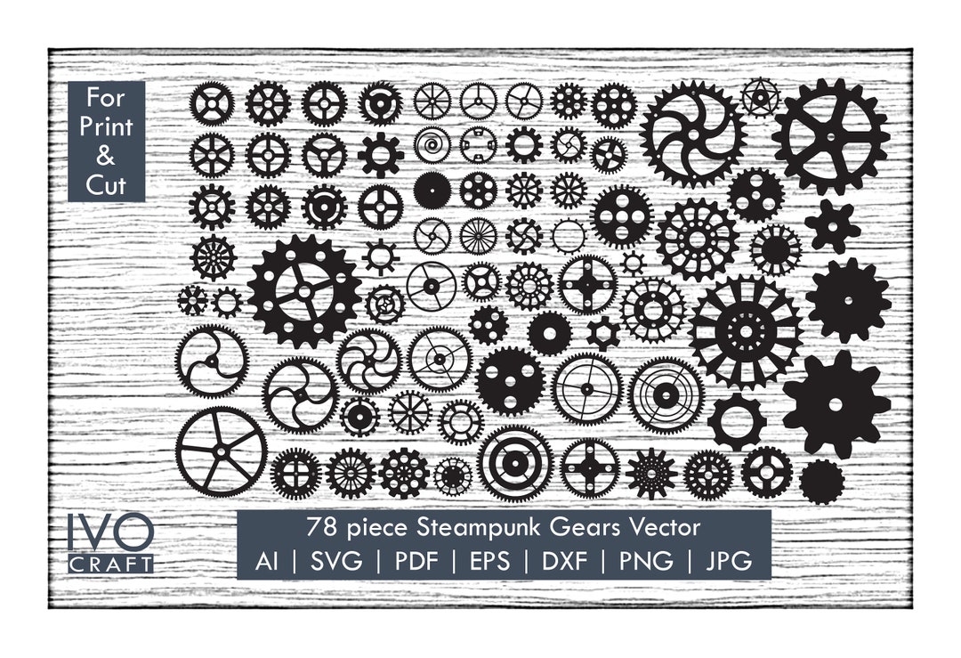 78-piece Vector Steampunk SVG Bundle | Gears SVG | Gear Svg | Sprocket ...