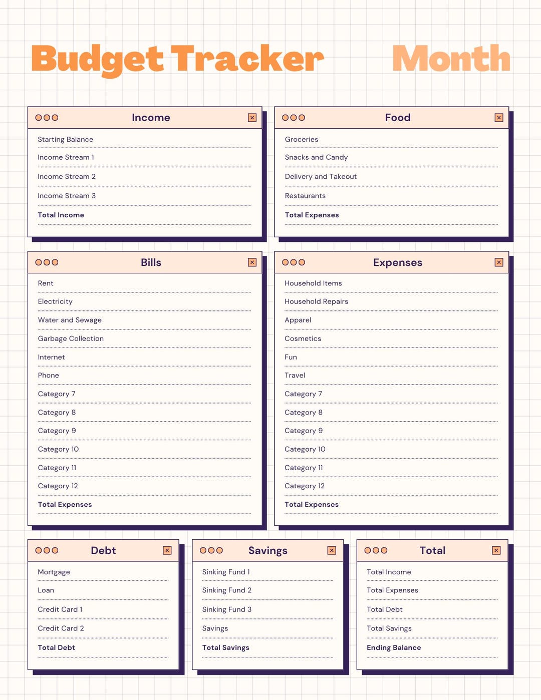 Monthly & Annual Budget Planner | Bill Tracker | Income Expenses ...
