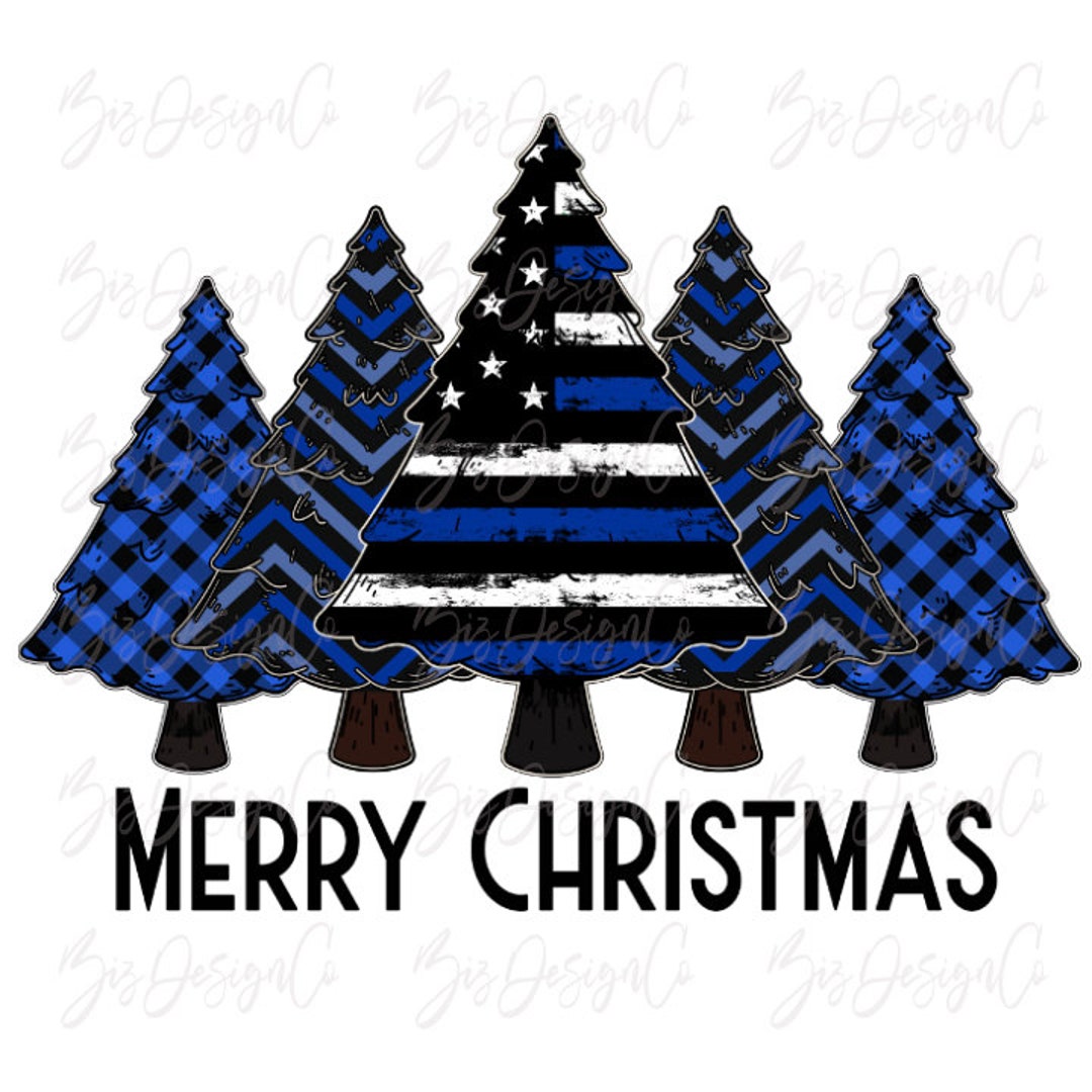 Blue Christmas Trees Png, Police Officer Merry Christmas Sublimation ...