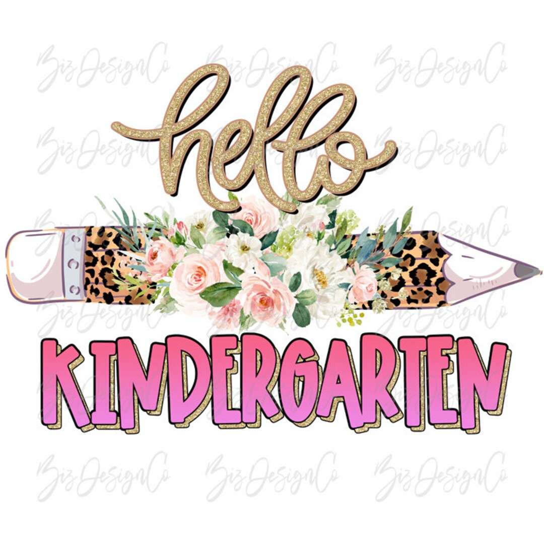 Hello Kindergarten Png School Floral Pencil Clipart - Etsy