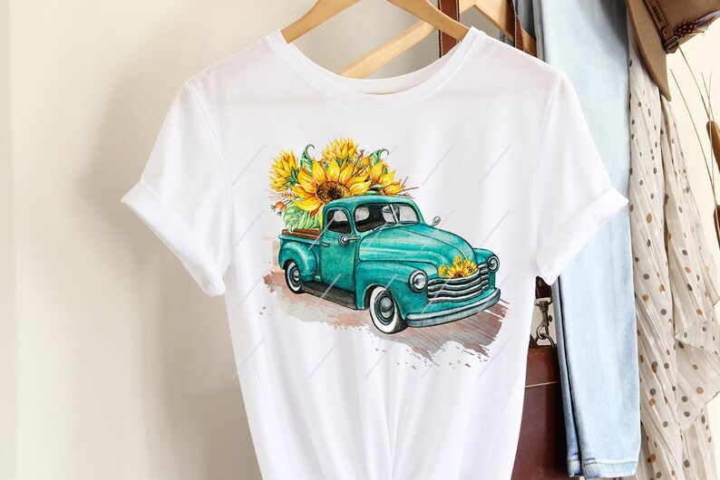 Vintage Truck With Sunflowers Png Watercolor Sunflower - Etsy
