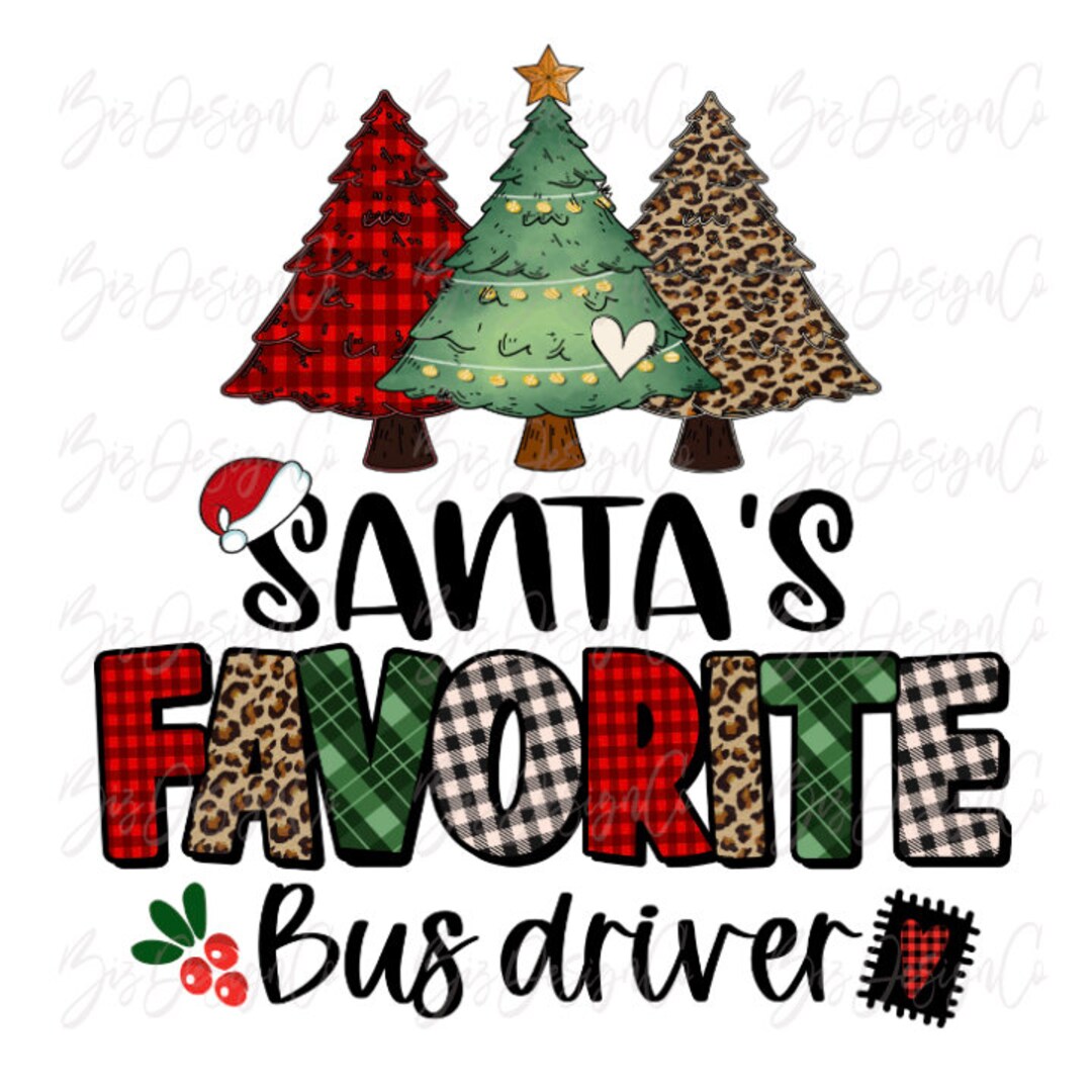 Santa's Favorite Bus Driver Png, Leopard Buffalo Plaid Christmas ...