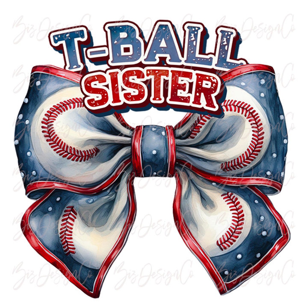 Red Blue T-ball SISTER Png, Coquette Baseball Bow Png, T Ball, Tee Ball ...