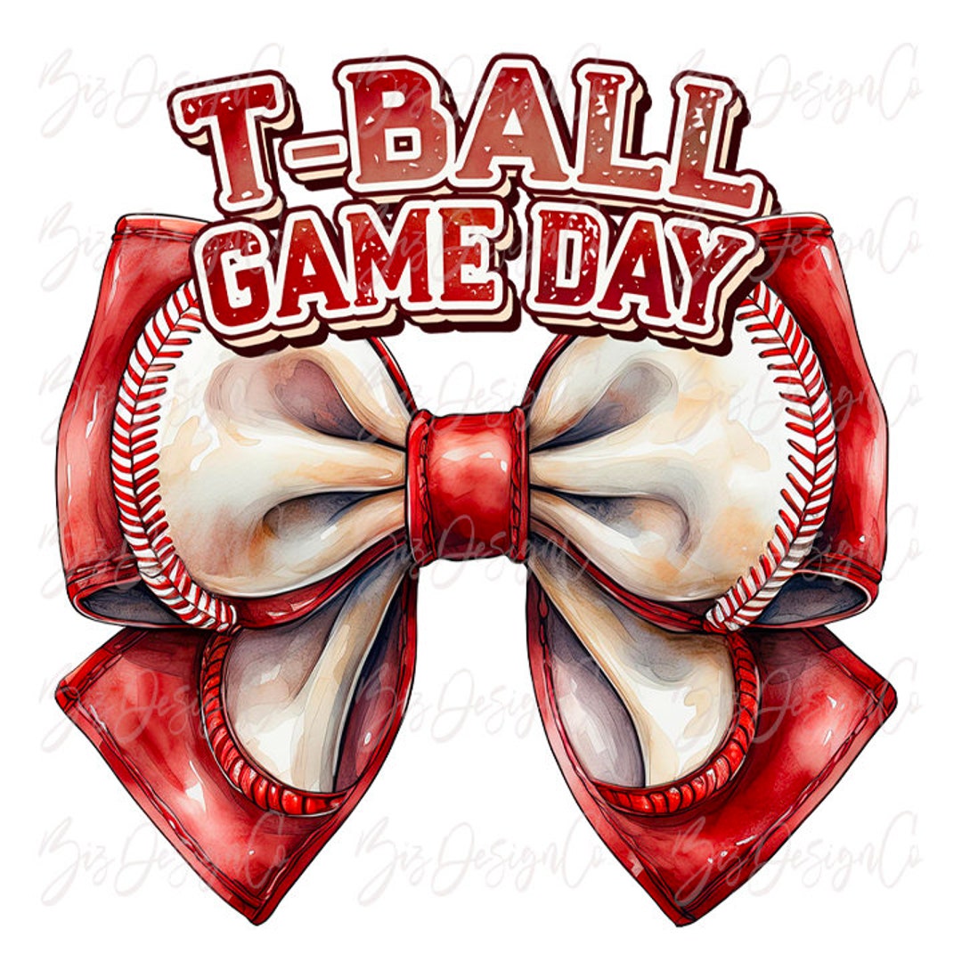 Red T-ball GAME DAY Png, Coquette Baseball Bow Png, T Ball, Tee Bal ...