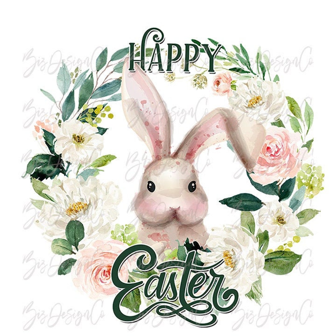 Watercolor Floral Rabbit Sublimation Design Downloads, Happy Easter ...